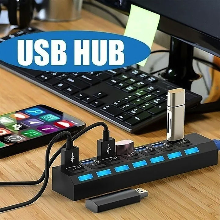 4-Port/7-Port USB To USB 2.0 Ultra-Mini Hub Adapter Hub Power On/Off ...