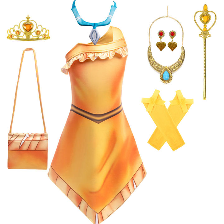 Indian Princess Pocahontas Cosplay Dress Girls Matoaka Halloween Party ...