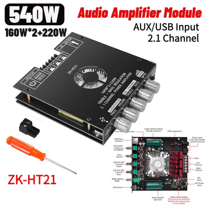 540W ZK-HT21 Amplifier Board Module with Subwoofer TDA7498E DC15-36V 160WX2+220W AUX/USB Input 2 ...