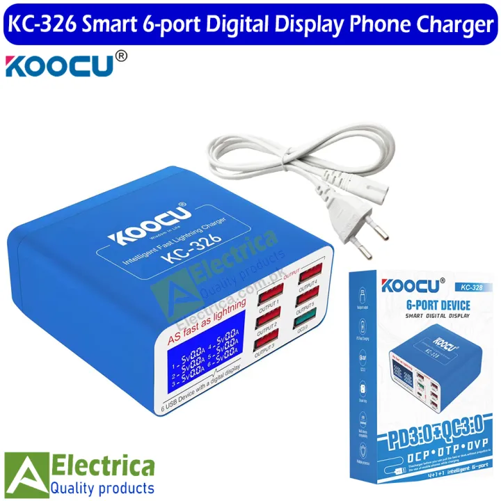 KOOCU KC-326 3A Smart 6-port PD 3.0 and QC 3.0 fast charging Digital ...