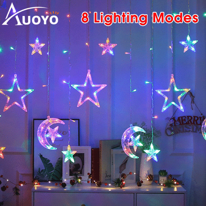 Auoyo LED Curtain Light Curtain String Light Star Curtain Light Moon ...