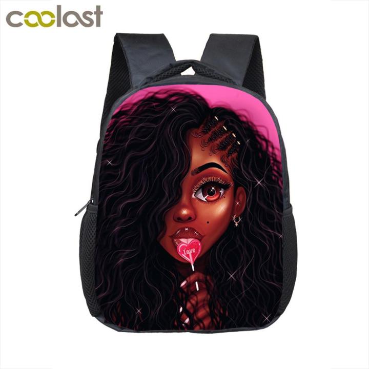 Cartoon Afro Girl with Crown Backpack Children School Bags Black Girls ...