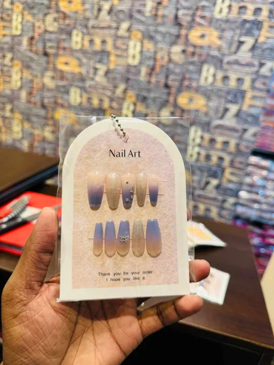10Pcs Fake Nails Set with Sticker Glue - Trendy Nail Art Kit | Daraz.com.bd
