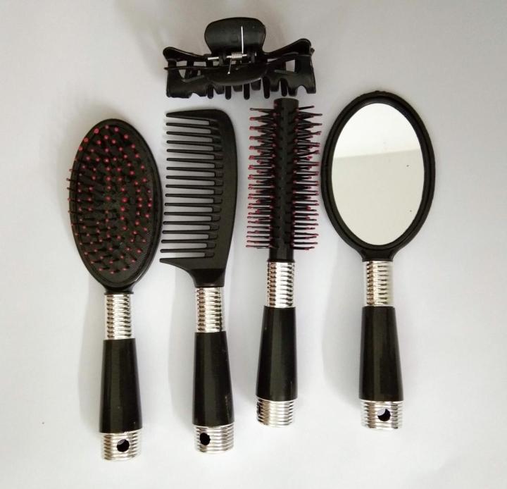 Hair Brush Hand Mirror Hair Band & Combo Set Of 5 Pcs | Daraz.com.bd