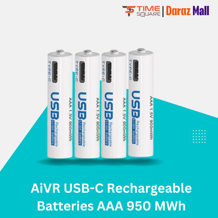 AiVR AAA USB Rechargeable Batteries 900mWh 4pcs- Time Square | Daraz.com.bd
