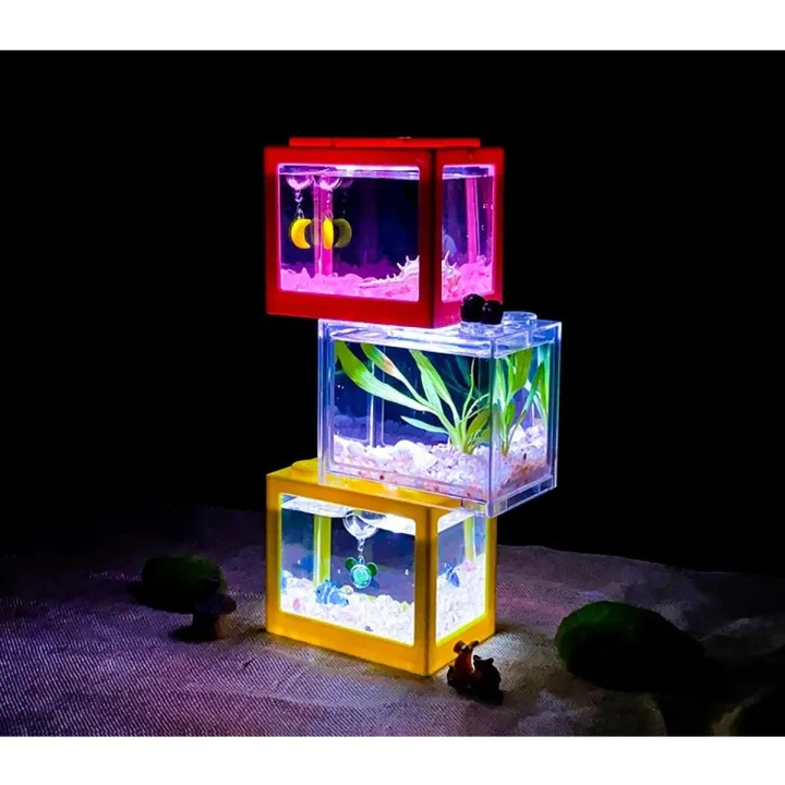 1 Pcs Mini Betta Aquarium Fish Tank + 2 Pcs Led Lamps + 1 Pcs Water ...