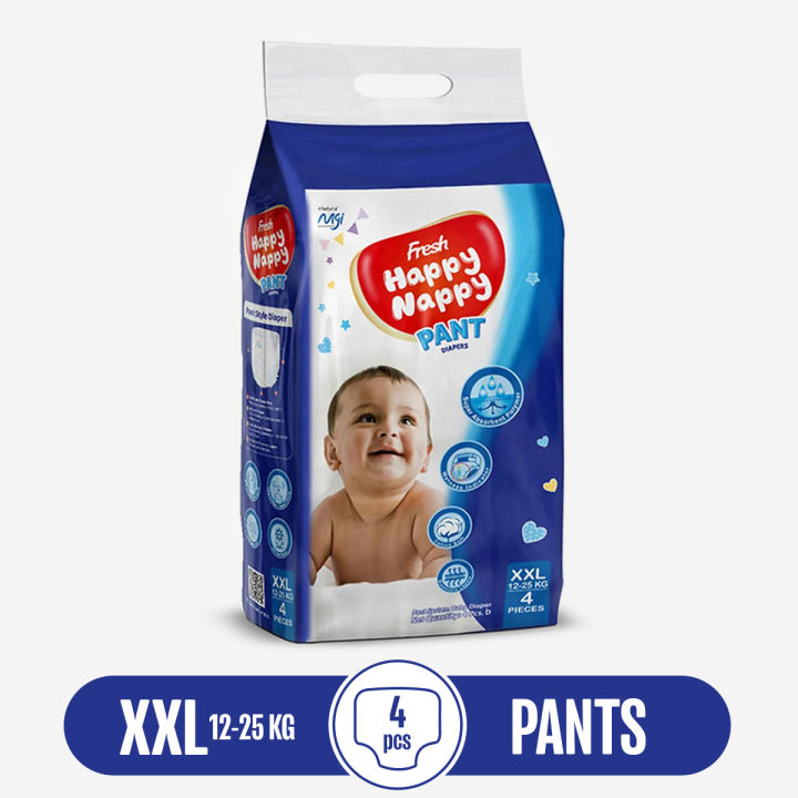 Fresh Happy Nappy Pant Diaper 12-25 KG (XXL Size) 4pcs Mini Pack ...
