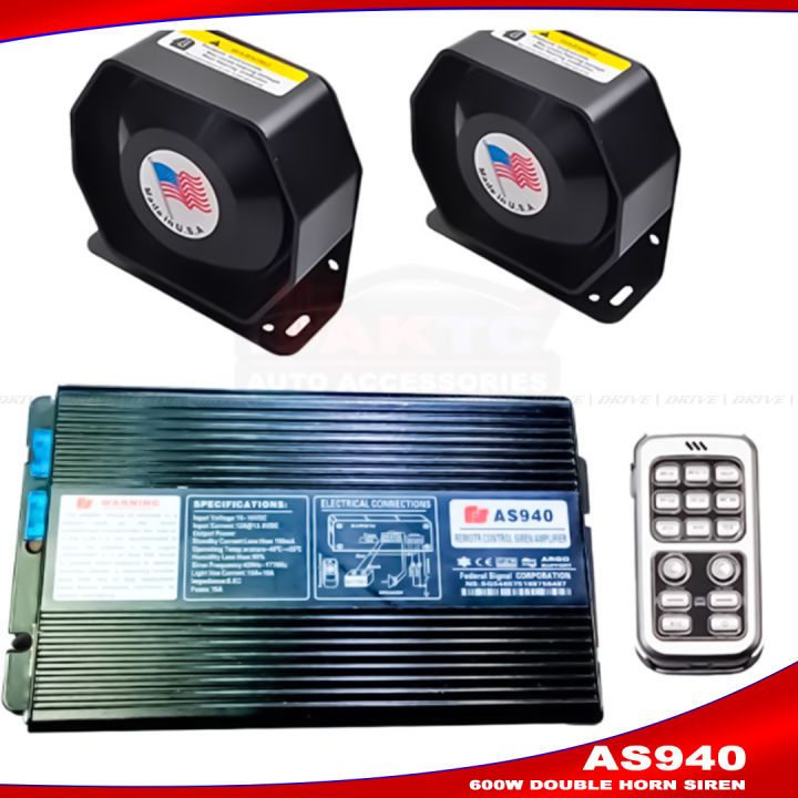 AS940 Amplifier Siren 600w wireless remote control | Car Warning Alarm ...