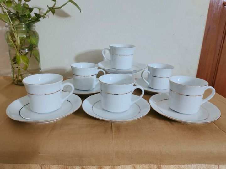 Exclusive Akij Cup & Saucers Set White With Golden Print. Tea/Coffee ...