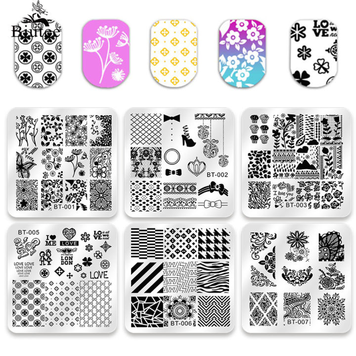 Biutee Nail Art Stamping Plates Set Flowers Lace Tropical French ...