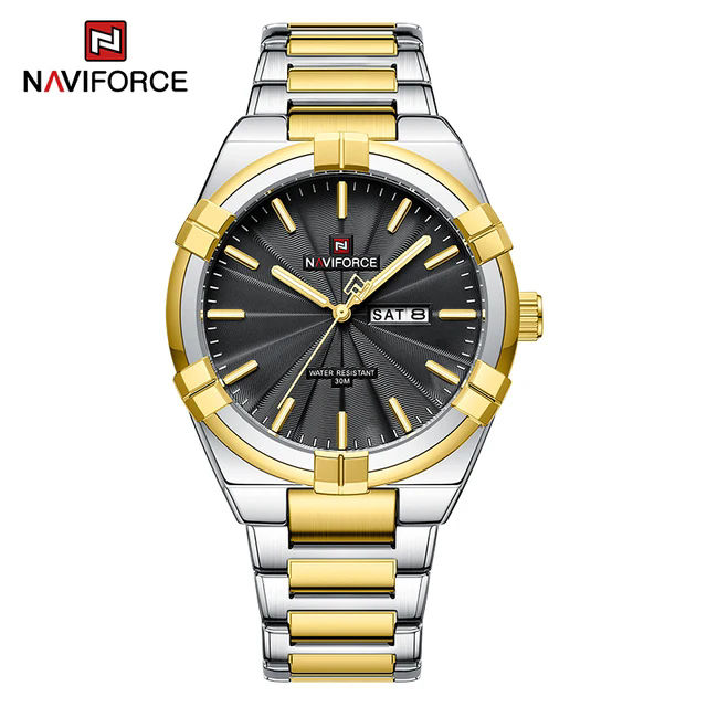 Naviforce 9218 Silver Golden Black Men Watch | Daraz.com.bd