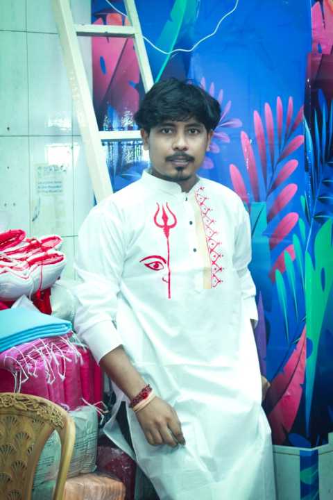 dhurga Puja Special Semi Long Block Printed cotton mixed Panjabi for ...