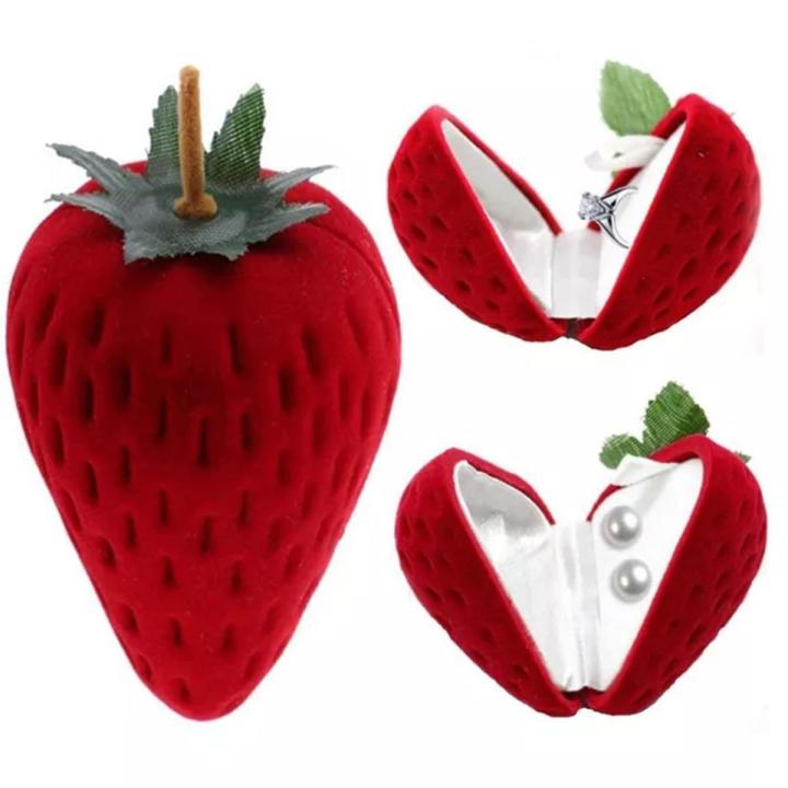 Red Strawberry Jewelry Box Velvet Heart Wedding Ring Box Proposal Ring ...