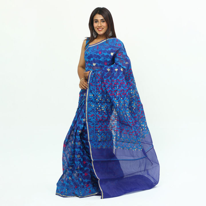 Tangail Tat Multi Colour Moslin Jamdani Saree for Women | Daraz.com.bd