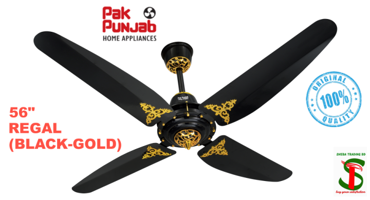 Pak Punjab 56" Ceiling Fan - REGAL (BLACK - GOLD) 4 Blades - Made in ...