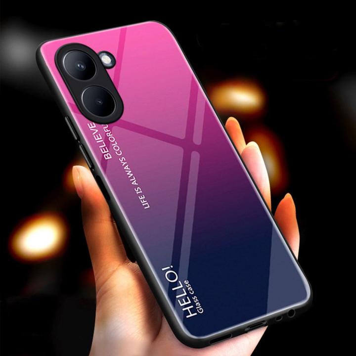 for Realme C33 Case Gradient Phone Back Hard Glass Cover | Daraz.com.bd