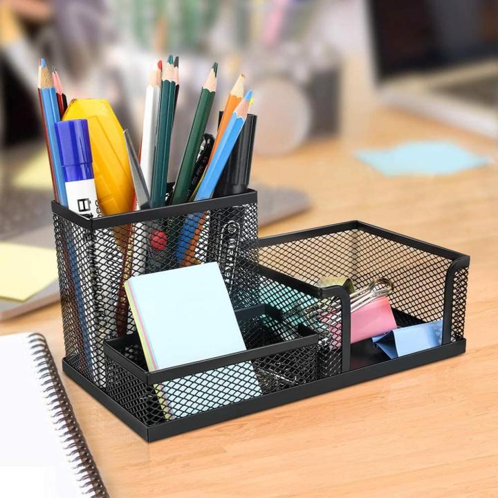 Deli E9175 Mesh Desk Organiser - 3 Compertment (Black) | Daraz.com.bd