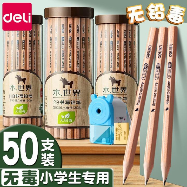 Deli wood world pencil wholesale 2b non-toxic hb log 2h triangle pole ...