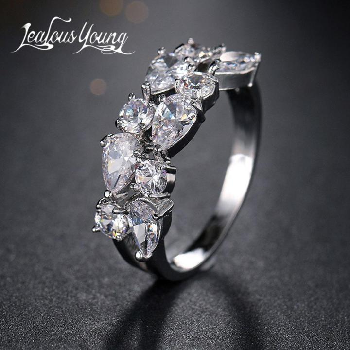 【happy one】Classic Water Drop Cubic Zircon Engagement Ring Gold Color ...