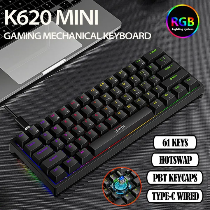 61 Keys 60% Mini Gaming Mechanical Keyboard RGB Hotswap Type-C Wired ...