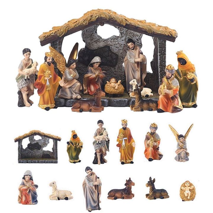 12pcs Exquisite Resin Christmas Manger Set Christmas Ornament Nativity ...