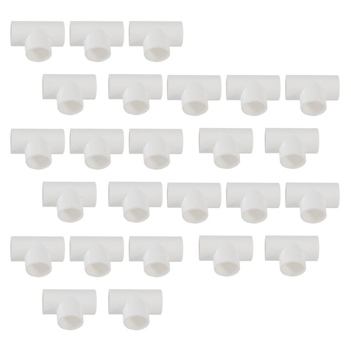 20mm PVC Tee 3 Way Water Pipe Tube Adapter Connectors White 25 Pcs ...