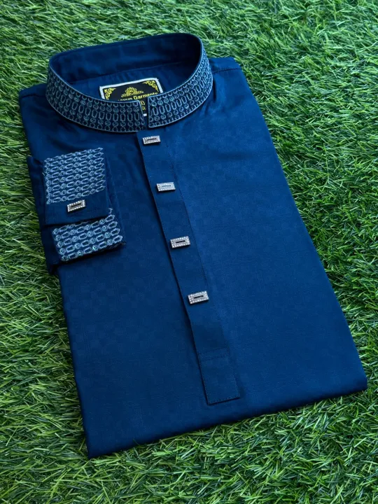 Eid Special Men's Semi Long Embroidery & Amboss Print Work Premium ...