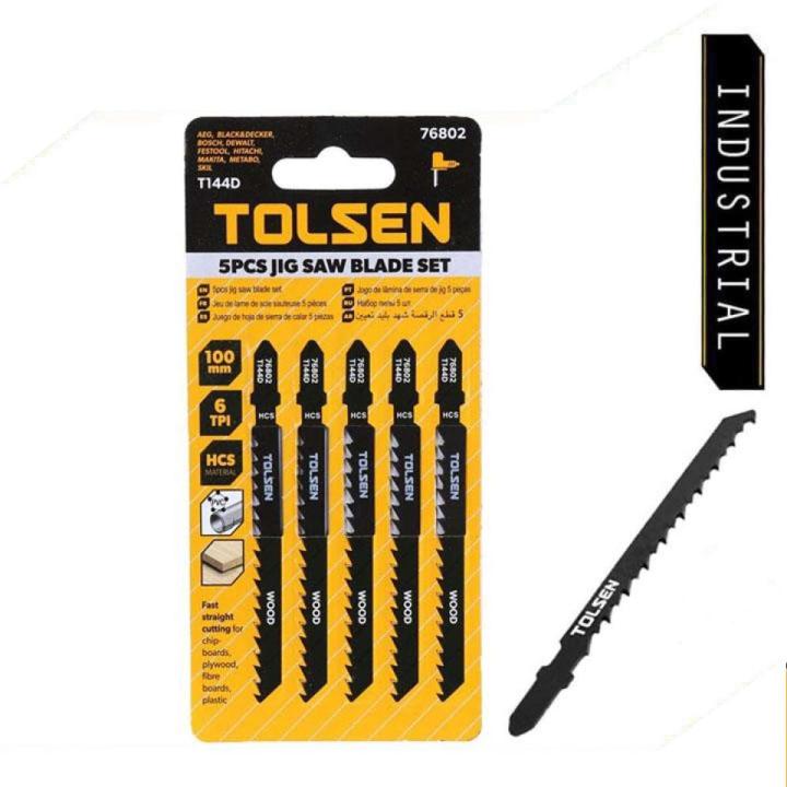 TOLSEN 5Pcs Jigsaw Blades Set (100mm 6 TPI) T144D (Wood) Industrial ...