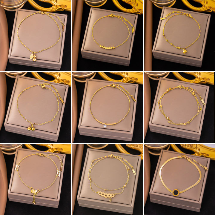 Double stainless Steel Korean Simple Anklet For Women & Girls | Daraz ...