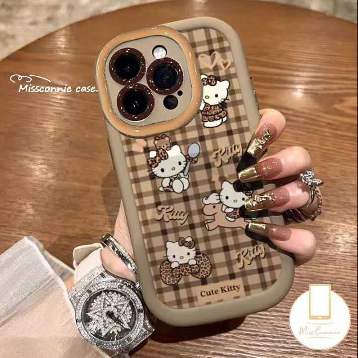 MissConnie INS Cream Puffs Cute Disney Hello Kitty Bow Checkered ...