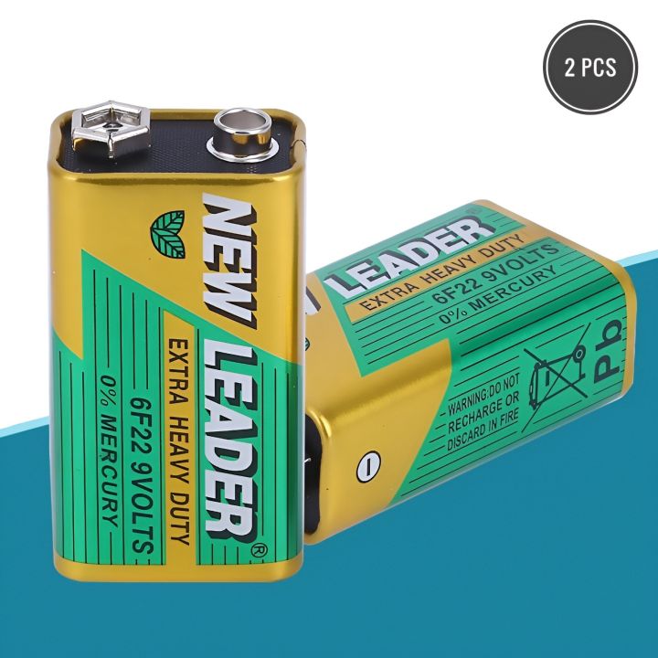 2 Pcs New Leader 6F22 9V Non-Rechargeable Battery - Extra Heavy Duty 0% ...