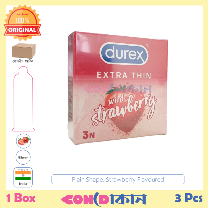 Durex Extra Thin Wild Strawberry Condom 1 Box (3 Pcs) Indian | Daraz.com.bd