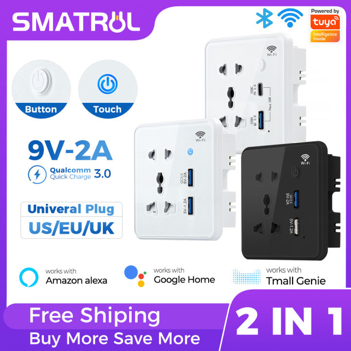 SMATRUL Tuya/Smartlife Smart Socket Wall Sockets US EU UK Plug Tempered Glass Fast Charger 3.0 ...