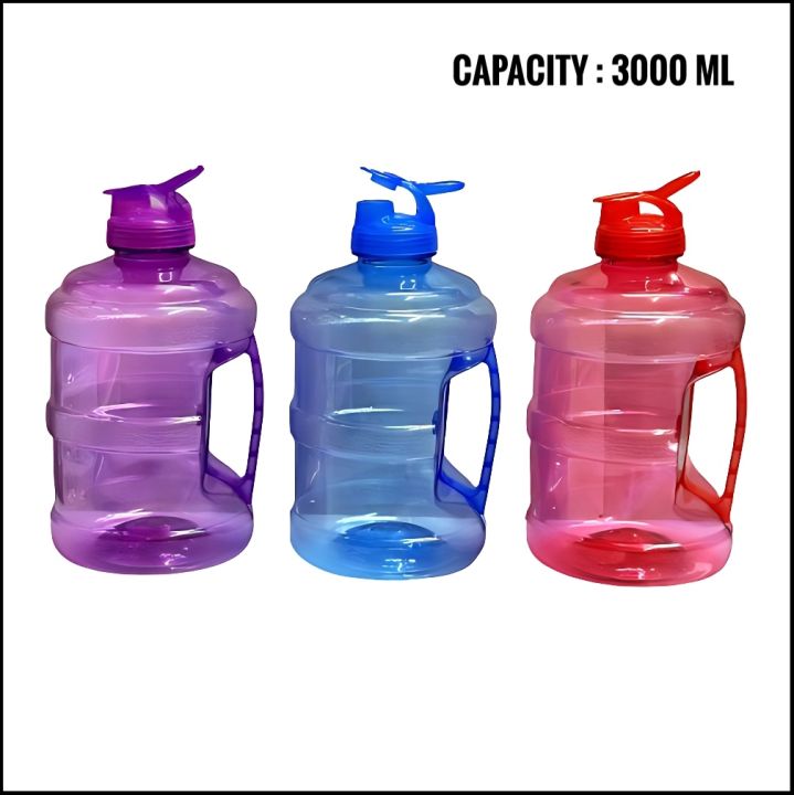 Plastic Water Gallon 3L - BPA Free and Food Grade Motivational Plastic Water Bottle, Handle ...