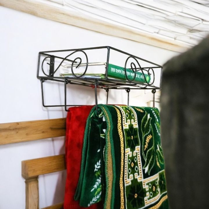 Versatile Black Metal Wall Mounted Quran Stand and Jaynamaz Shelf ...