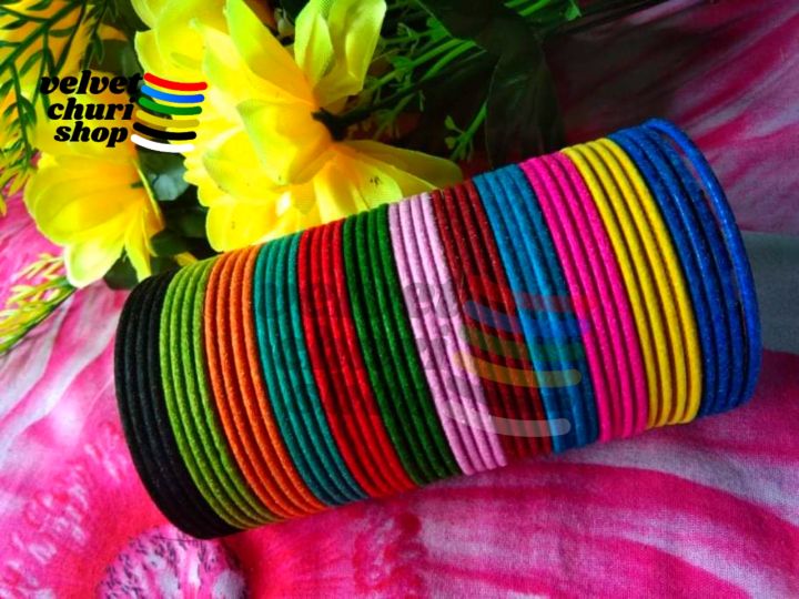 Metal Velvet Bangles 24 pcs Set for Girls | Daraz.com.bd