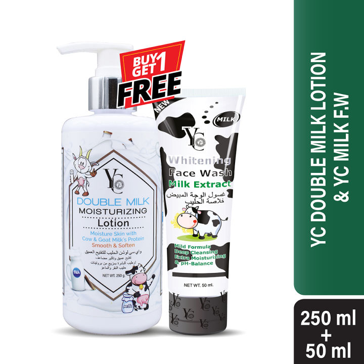 Buy YC Double Milk Moisturizing Lotion 250ml Get YC MILK EXTRACT - Face Wash 50ml Free | Daraz ...