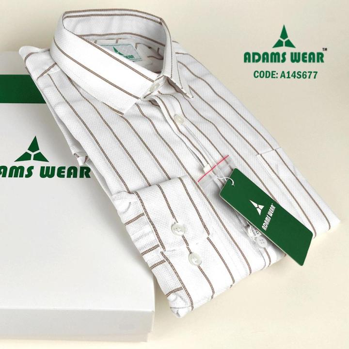 Adams Wear 100% Cotton White Striped Formal Shirt | Daraz.com.bd