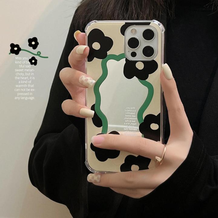 Mirror Style Case Black Flower Pattern Soft Silicone Cover Mobile Phone ...