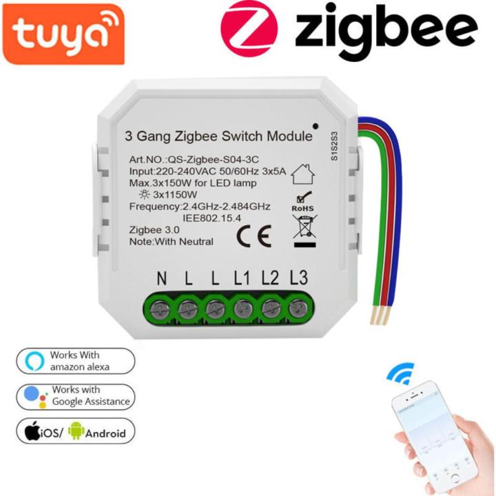Tuya Zigbee Smart Switch Module Relay 3 Gang Smartlife Wireless Control ...