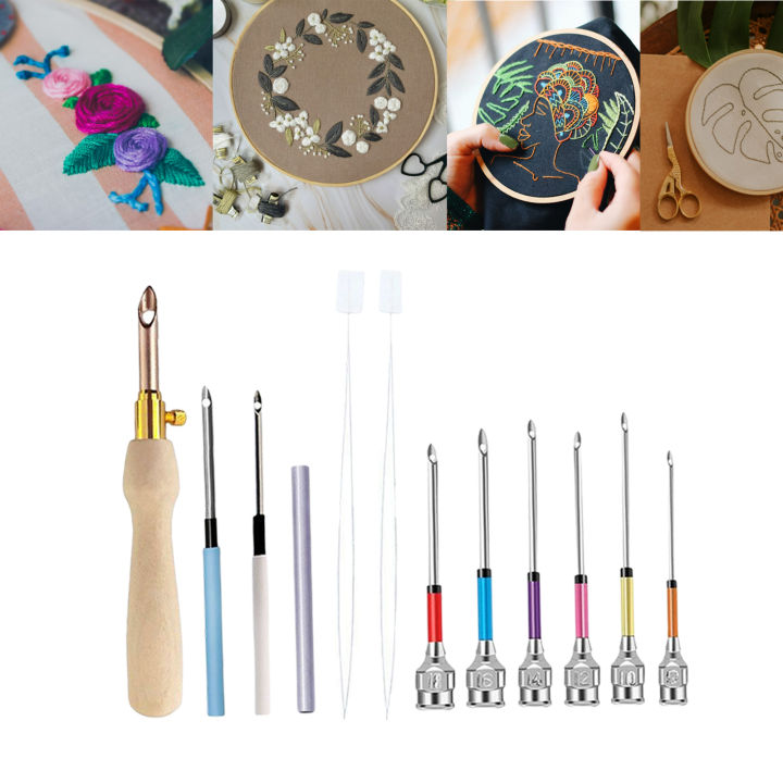 12x DIY Embroidery Pen Punch Needle Kits for Tufted Carpets Cross ...