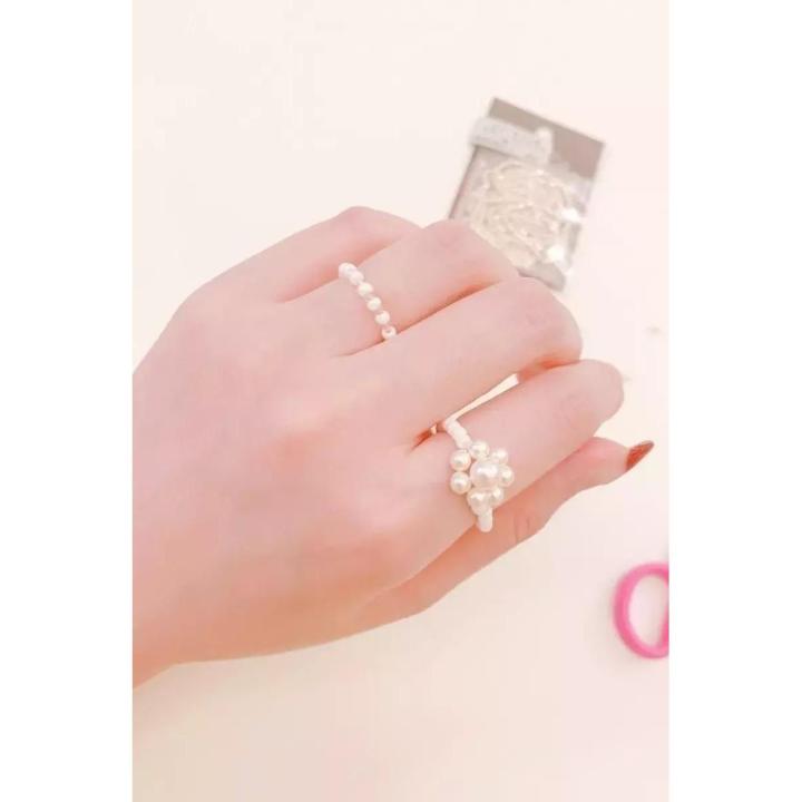 Aesthetic stylish pearl flower beaded finger rings for girls 2 piece in ...