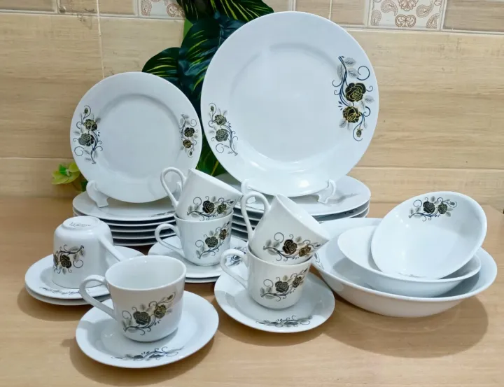27 pieces white black dinner set | Daraz.com.bd