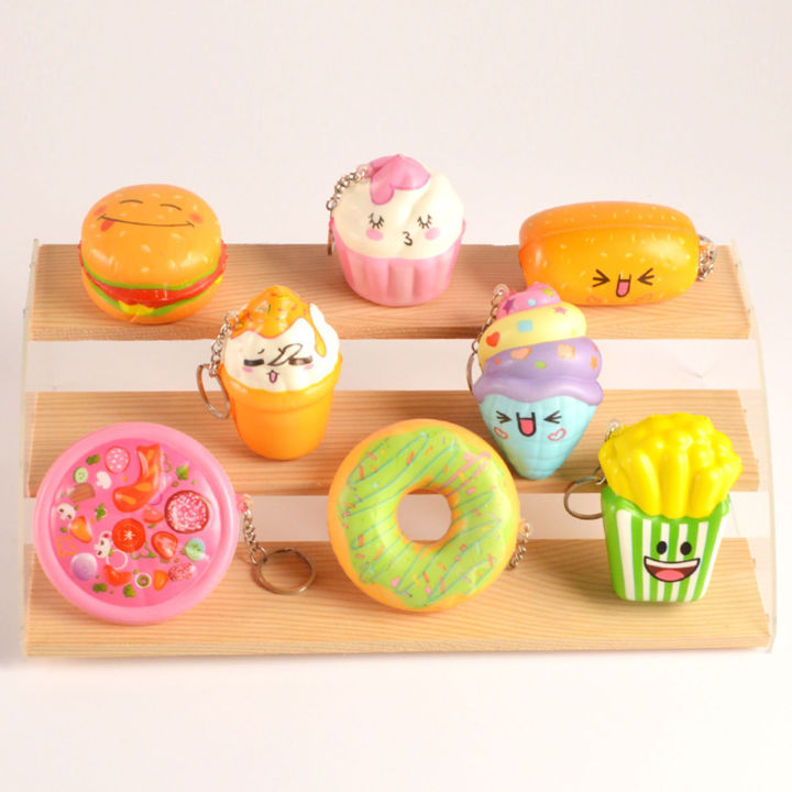 BODHI Food Fidget Toy Keychain Faux Leather Cartoon Burger Pizza Donut ...