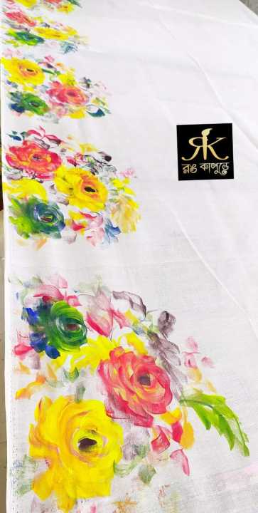 Exclusive Designer Hand Print Resom silk Saree / Resom suti Saree Super ...