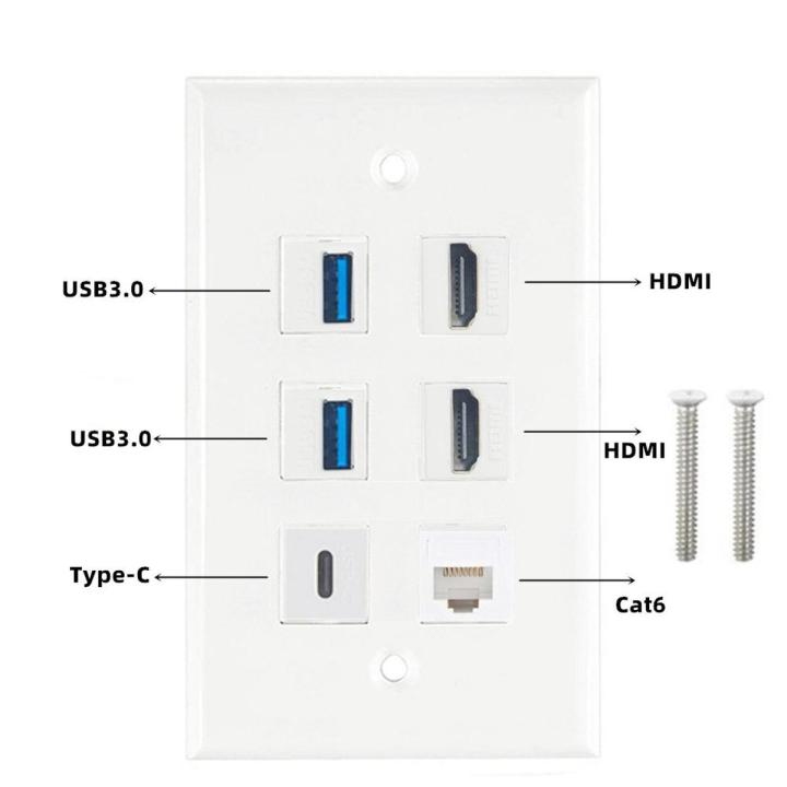 HDMI 2.0 Wall Plate 6 Port Decorative Wall Plate- 2 Port HDMI + 1 Cat6 ...