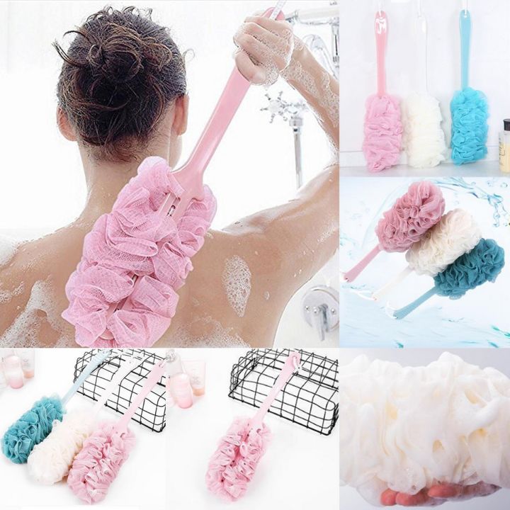 Long Handle Bath Sponge Shower Brush Back Scrubber For Shower Soft Mesh ...