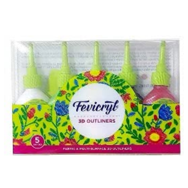 Fevicryl 3D Outliners Regular Kit 20ml x 5 | Fabric and Multi-Surface ...