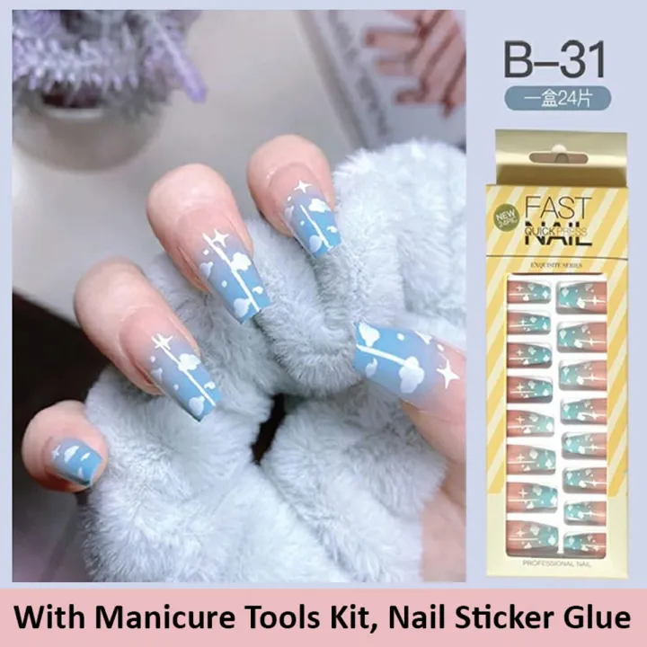 Fast Nail B Series Quick Press 24x False Nail Set With Sticker Glue ...