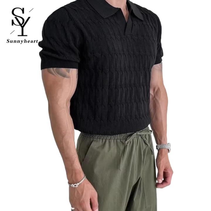 Sunnyheart Men Jacquard Knit Top Men's Summer V Neck Jacquard Knit ...